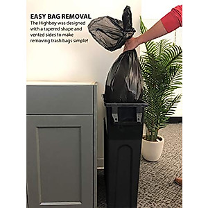 United Solutions Highboy Waste Container, Space Saving Profile & Easy Bag Removal for Indoor or Outdoor use, Black (TI0032)