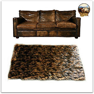 Fur Accents Shag Area Rug - Brown Wolverine Wolf - Luxury Fur Carpet - Soft Faux Fur Sheepskin - Rectangle Accent Rug (4'x6')