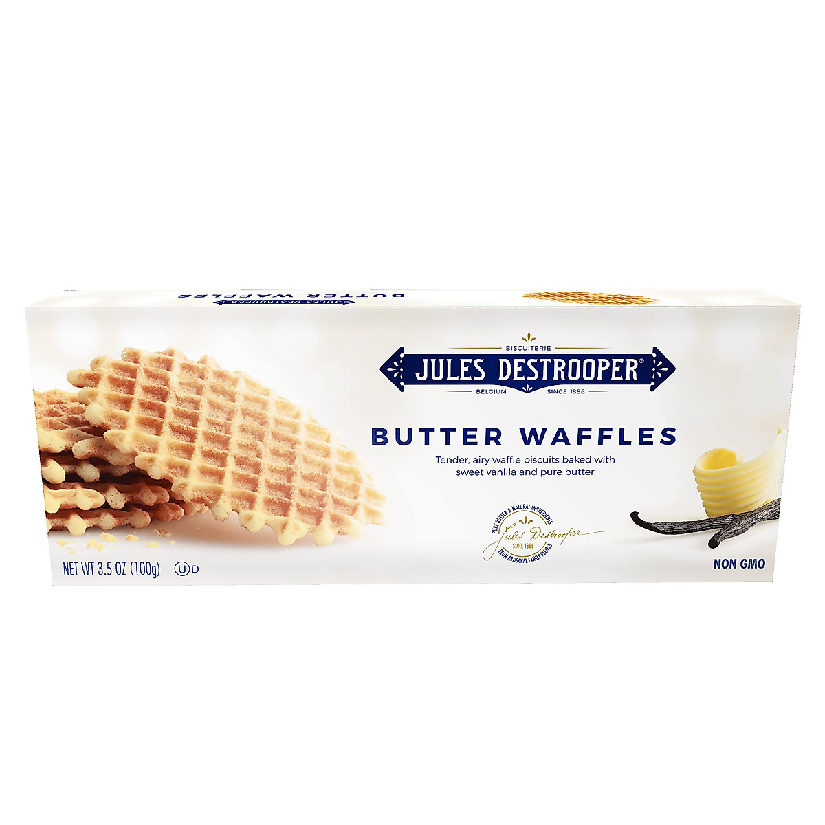 Jules Destrooper Butter Waffles - Caramelized Butter Biscuits, Kosher Dairy, Authentic Made In Belgium - 3.5oz (Pack of 12)