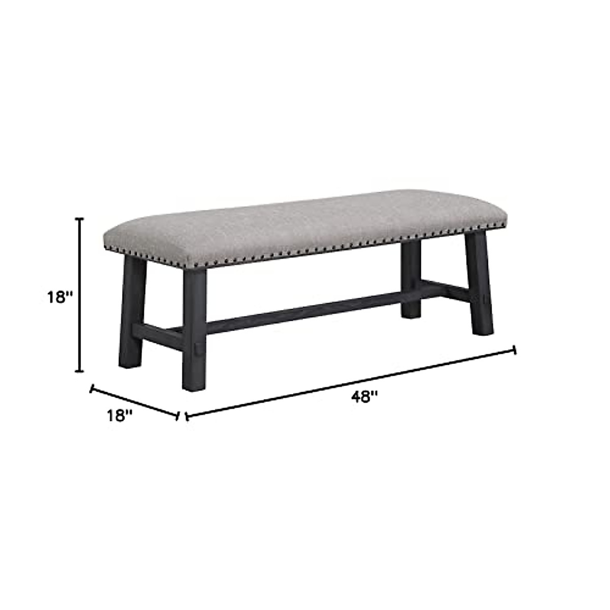OSP Home Furnishings Callen Bench with Antique Bronze Nailhead Trim, Antique Grey Frame and Grey Fabric