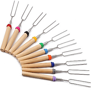 MalloMe Marshmallow Roasting Sticks - Smores Skewers for Fire Pit Kit - Hot Dog Camping Accessories Campfire Marshmellow 32 Inch Long Fork - 10 Pack