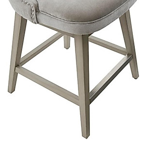Madison Park Emmett Swivel Stool-Chic Modern, Scoop Back, Counter Height Barstool, Kitchen Island Chair Solid Wood Legs, Silver Nailhead Accent, Assembly Required, 21" W x 22" D x 37" H, Light Grey