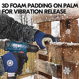 Vgo... 1-Pair 32℉ or above Lined Winter Premium Pigskin Leather Waterproof Work Gloves (Size L, Dark Blue, PA1015FW)