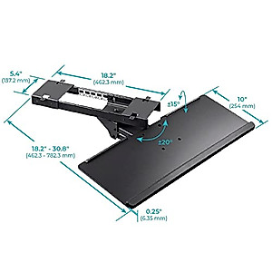Monoprice Adjustable Ergonomic Keyboard Tray – Black, With a 26.4 x 10in Full Size Platform, Extends Min 18.2in / Max 30.8in - Workstream Collection