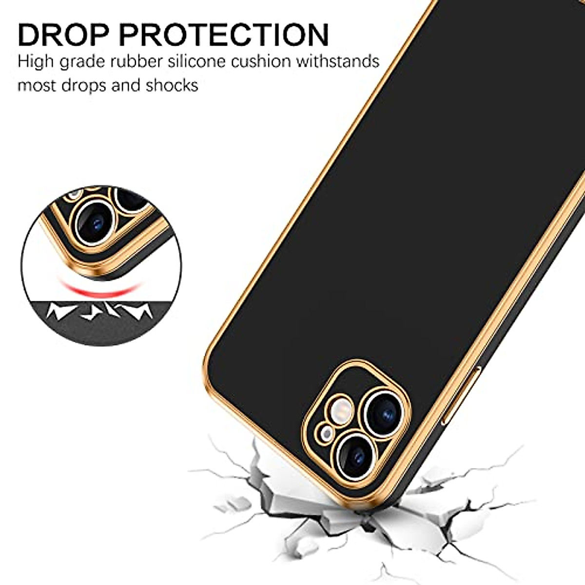 BENTOBEN Compatible with iPhone 11 Case, Slim Luxury Electroplated Bumper Women Men Girl Protective Soft Case Cover with Strap for iPhone 11 6.1 inch,Black/Gold