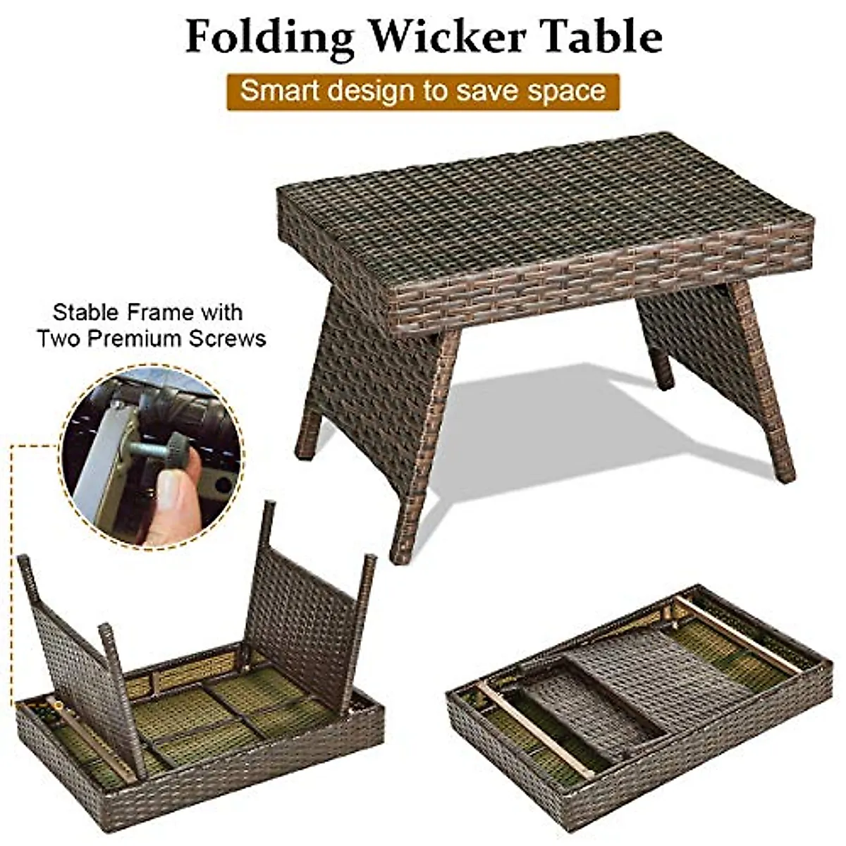 Tangkula Outdoor Wicker Table Patio Poolside Lawn Garden Rattan Steel Frame Folding Standing Coffee Table Side Table