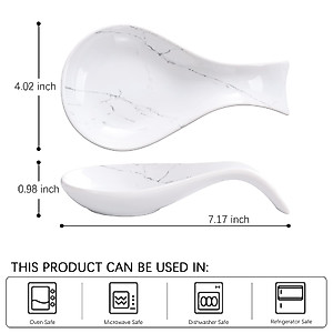 Spoon Rest for Stove Top, Ceramic Spoon Holder, Spoon Rest for Kitchen Counter, White Marble Coffee Spoon Rest, Heat-Resistant Cooking Utensil Rest for Ladles, Spatula, Tong, ANTIS'S HOME