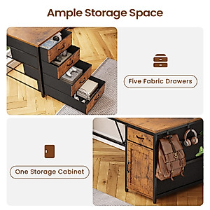 SEDETA L Shaped Desk, 63" Computer Desk with 5 Drawer & Power Outlet, Long Home Office Desk or Corner Desk, L Shaped Corner Desk with Monitor Shelf, Storage Cabinet, Rustic Brown