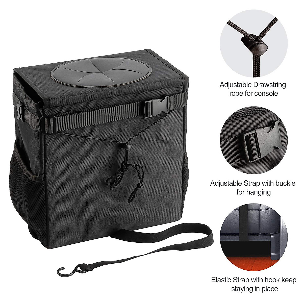 Ryhpez Car Trash Can with Lid - Car Trash Bag Hanging with Storage Pockets, Leak-Proof Collapsible Garbage Bin for Car(3.2 Gallon/12L)