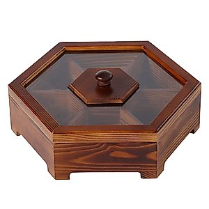CRUHRE Decorative Fruit Basket Wooden Candy Box With Lid Nut Dried Fruit Display Plate Tray Snacks Box Storage Organizer For Home Party Fruit Bowl