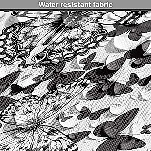 Ambesonne Black and White Fabric by The Yard, Starry Night Drifter Butterfly Silhouettes Monochrome Sketch Style Fauna, Decorative Fabric for Upholstery and Home Accents, 1 Yard, White Black