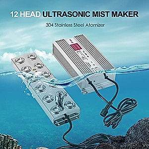 TOPQSC Mist Maker Fogger Humidifier for Gardening and Pond Use,12 Head Stainless Steel Ultrasonic Mist Humidifier