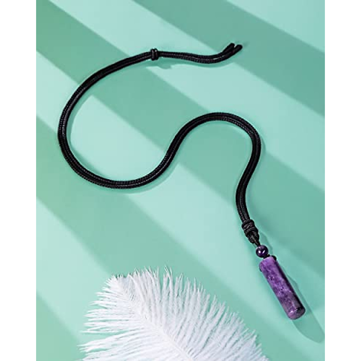 Top Plaza 2 Pcs Amethyst Black Obsidian Healing Crystal Stone Necklaces for Men Women Cylindrical Pendant Amulet Protection Necklaces Adjustable Braided Cord Natural Quartz Gemstone Necklace Jewelry