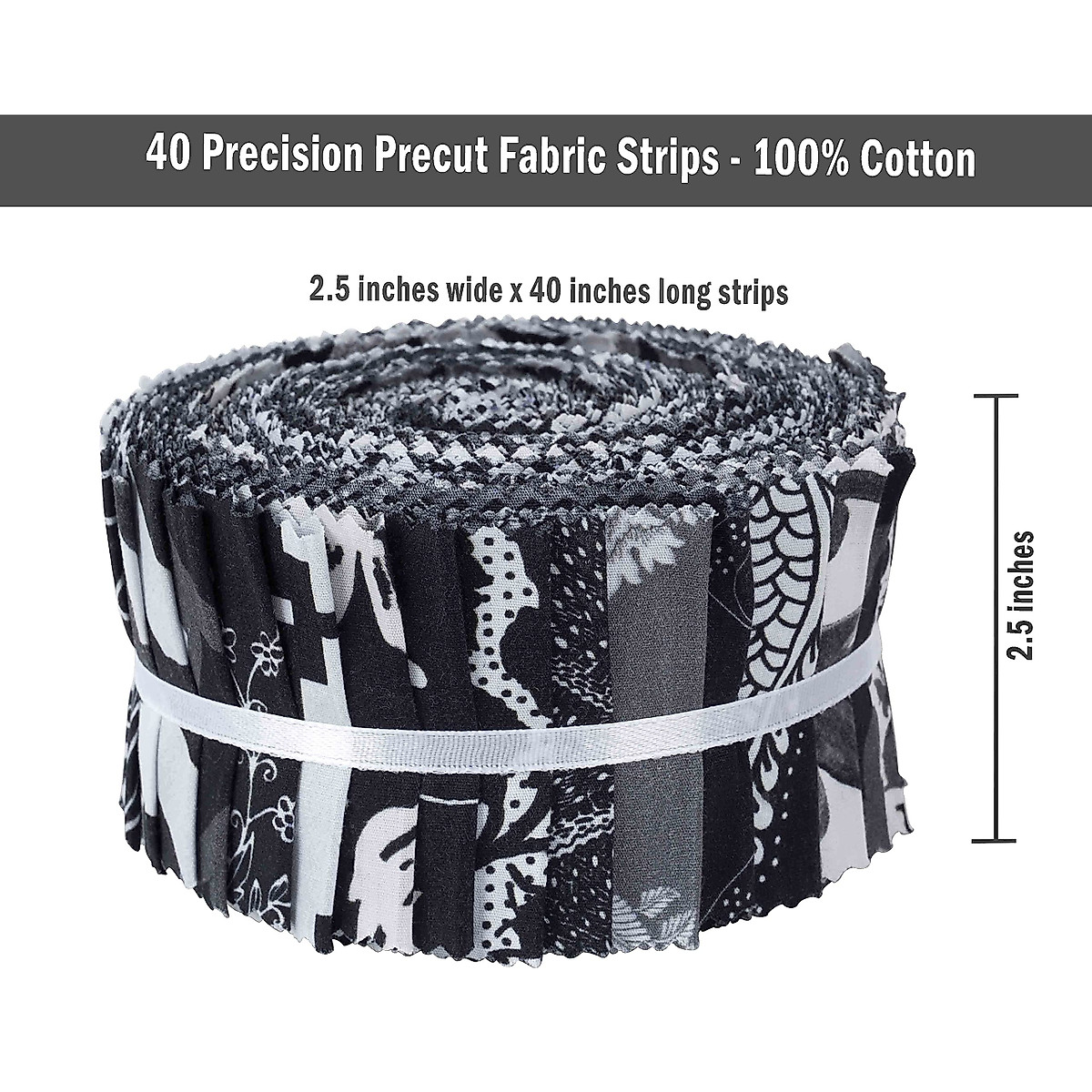 Soimoi 40Pcs Floral Artistic Print Cotton Precut Fabrics for Quilting Craft Strips 2.5x42inches Jelly Roll - Black