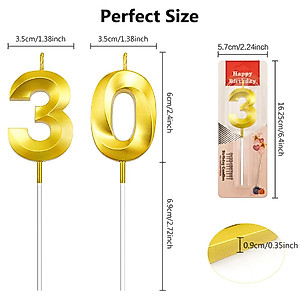 30th Birthday Candles, Number 30 Candles, Gold Birthday Candles, Happy Birthday Candles for Cake, 30th Birthday Cake Topper Decorations for 30th 3 Year Old Birthday Wedding Anniversary Supplies