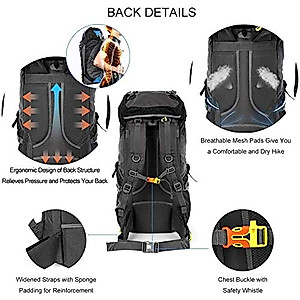 OUTLIFE Hiking Backpack 60L Lightweight Water Reasistant Trekking Bag Durable Outdoor Sport Daypack for Climbing Mountaineering Fishing Travel Cycling
