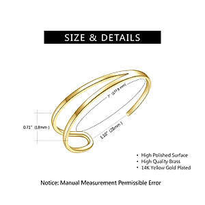 E Personalized Gold Bracelets for Women, 14K Gold Adjustable Cuff Bracelets stackable bracelets Dainty Lightweight Bangles Everyday Jewelry for Valentine's Day Wedding Birthday (Gold cuff bracelets)