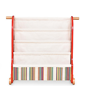 Bolocon Kids Car-Shaped 5-Tier Sling Book Rack Features Two Top Handles for Toddler Boys and Girls Gift,Storage Bookcase Bookshelf Organizer with Deep Canvas Sleeves (Racing Red)