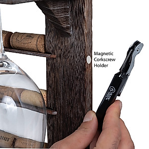 Rustic State Veneto Wall Mount Wood Wine Bottle Rack and Stemware Glassware Organizer Shelf Cork Storage - Magnetic Corkscrew Holder for Champagne, Red & White Wine - Home, Kitchen, Bar Décor