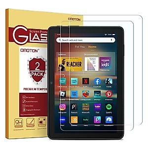 OMOTON Screen Protector for New Amazon Kindle Fire HD 8/8 Plus/Kids/Kids Pro Tablet(2024/2022/2020, 12th/10th Generation, 8 inch), Tempered Glass/9H Hardness/Case Friendly, 2 Pack