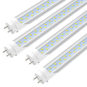 JESLED 4FT LED T8 Type A+B Tube Lights, 24W(65W Equivalent), 3200LM, 6000K, Single or Double End Powered, Plug and Play or Ballast Bypass, 4 Foot T10 T12 Fluorescent Bulbs Replacement, Clear(4-Pack)