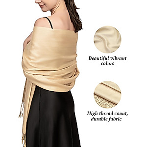 Achillea Large Soft Silky Pashmina Shawl Wrap Scarf in Solid Colors (Champagne)