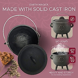 Mini Cauldron Cast Iron with Lid - Witchcraft Altar Supplies, Wicca Herbs Incense Burner, Suitable for Larger Potions
