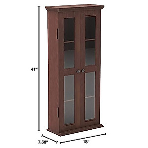 Walker Edison 4 Tier Shelf Living Room Storage Tall Bookshelf Cabinet Doors Home Office Tower Media Organizer, 41 Inch, Brown