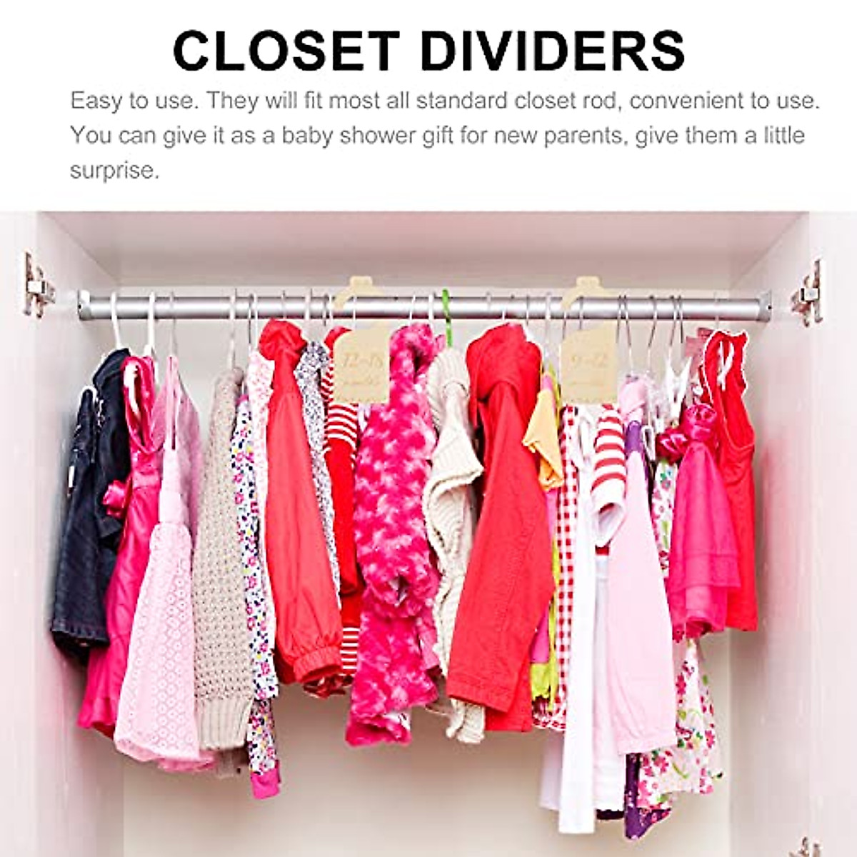 jojofuny 7 Pack Wood Baby Closet Size Dividers Newborn Baby Closet Hanging Closet Dividers from Newborn Infant to 24 Months for Boy and Girl Home Nursery Clothes Organizers, Style. 2