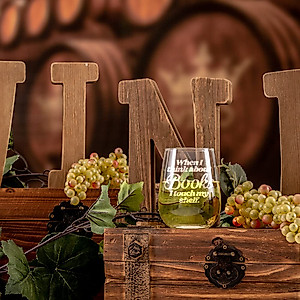 Wine Glasses with Funny Sayings for Women - Humor wine glass for bridesmaid, birthday, bestfriend, mom, mama, aunt, brideal shower prizes - When I Think About Books I Touch My Shelf