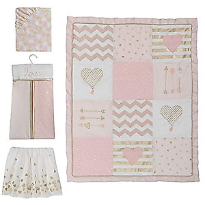 Lambs & Ivy Baby Love Pink/Gold Girl Heart 4 Piece Crib Bedding Set