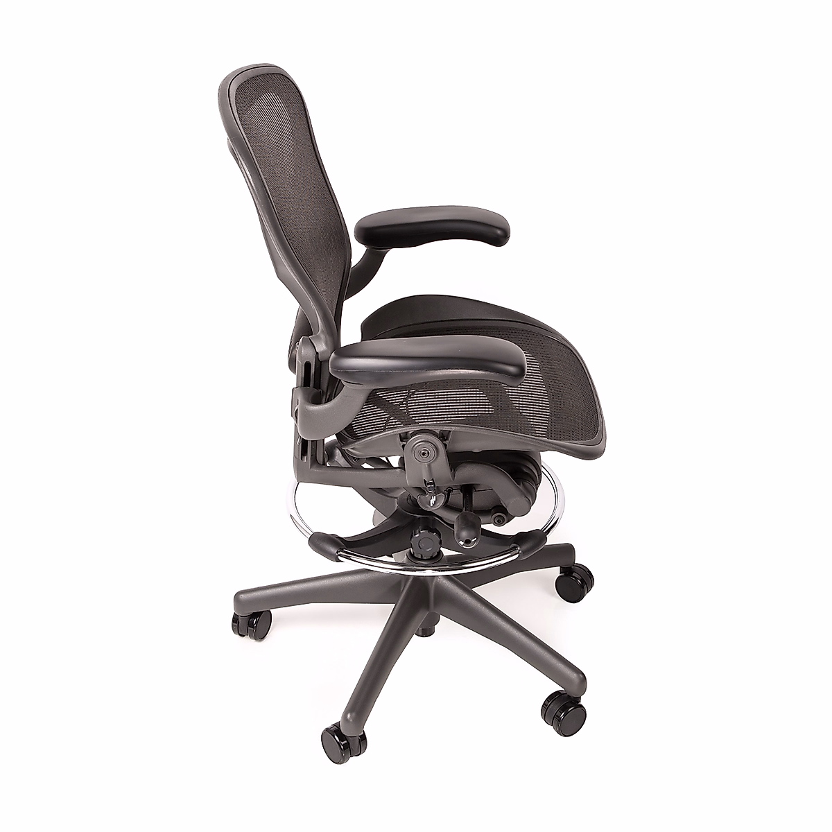 Herman Miller Aeron Drafting Stool Size B with After Market Drafting Ring, Aluminum