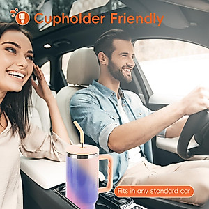 VUSIGN 40 oz Tumbler with Handle and Straw Lid, Stainless Steel Vacuum Insulated Tumbler Travel Mug Water Bottle Cup for Water Iced Tea Coffee Smoothie Car, Carnival