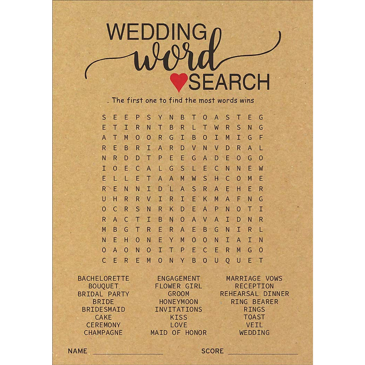 He Said She Said and Wedding Word Search Bridal Shower Games (50 pack – 2 Games in 1 Sheet) – Bride or Groom Said It - Engagement Bachelorette Fun Party Games – Guessing Activity - Kraft Rustic