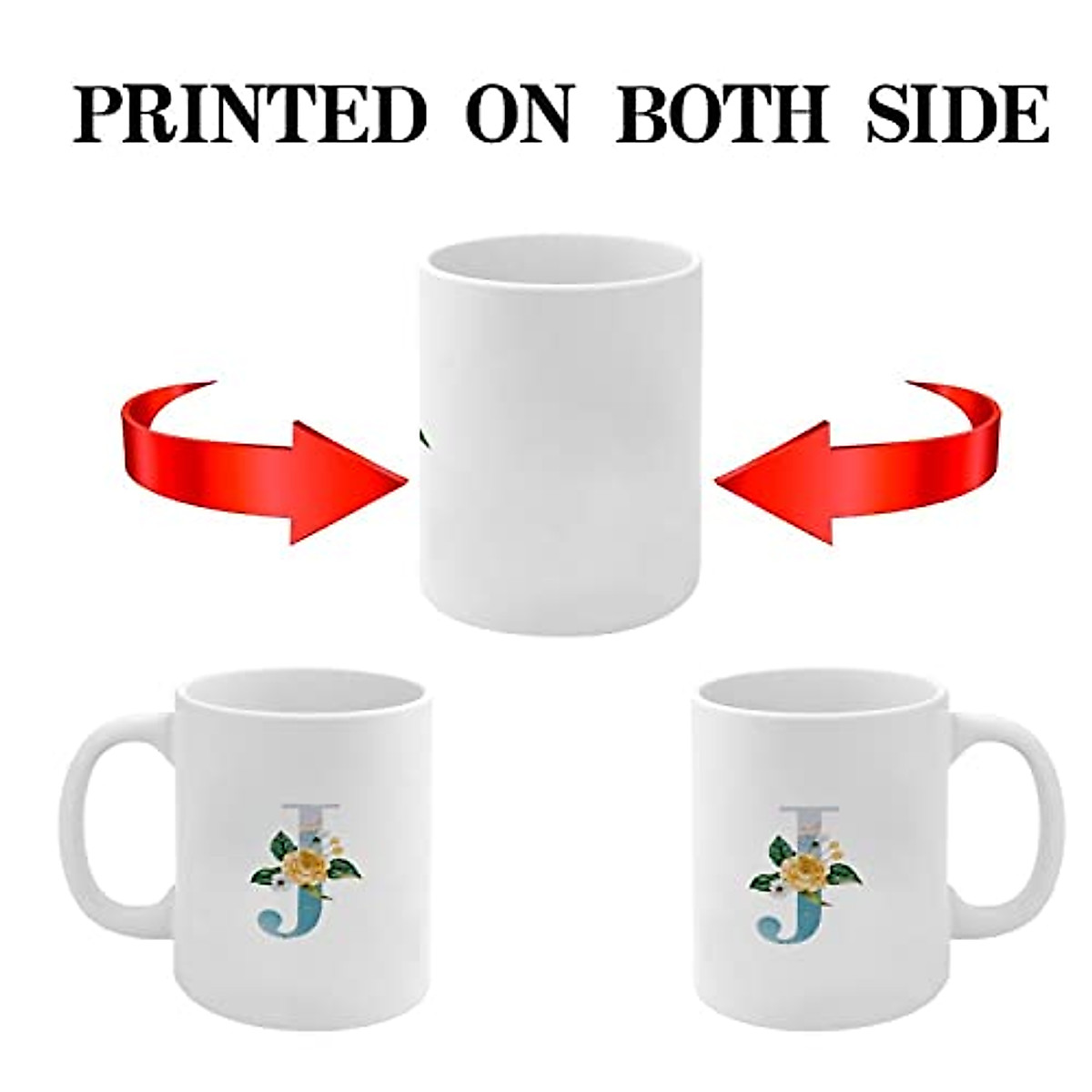 YELLOW Floral Monogram Letter - J White Mugs Coffee Mug Alphabet Letter Mockup Mug Cup Mockup Xmas Gift Stocking Stuffer Mug Stocking Stuffer Gift 11oz