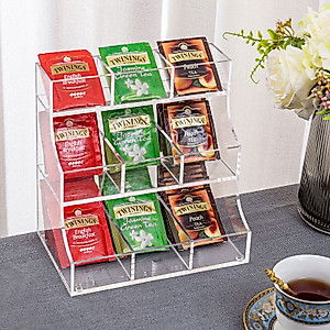 MyGift 3 Tier Premium Clear Acrylic Modern Tea Bag Organizer Holder for Countertops, Wall Mountable Teabag Storage Rack for Kitchen, Coffee Station