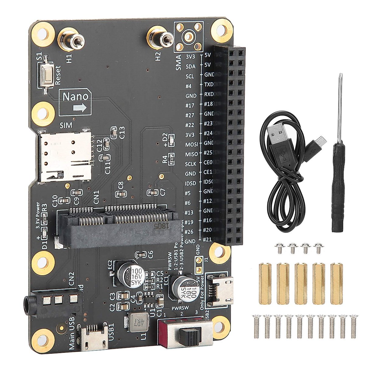 for 3G/4G LTE Base Hat PC/Laptop/Computer Board Built-in Nano SIM Card Socket with USB 2.0 to Micro USB Cable for 4/3/2/B+