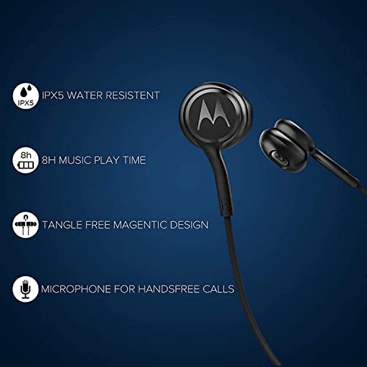 Motorola Ververap 105 Bluetooth Wireless Earbud in-Ear Neckband Headphone with Mic (Black)