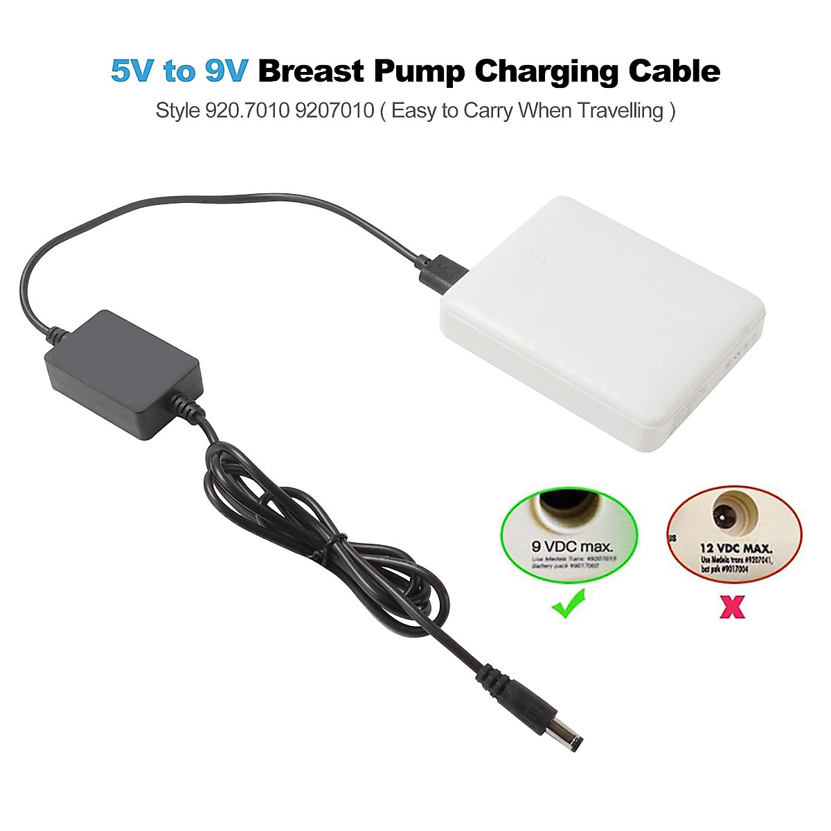 Smarkey 9 Volt USB Car Adapter for Medela Pump-in-Style Advanced Breast Pump Replaces Part # 67174 or 920.7010 9207010（Easy to Carry When Travel）