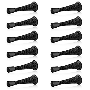 HOMOTEK 12 Pack Spring Door Stopper with Rubber Bumper 3-1/8" Flexible Spring Heavy Duty Wall Door Stop Low Mounted Door Bumper for Home (Upgrade Black)