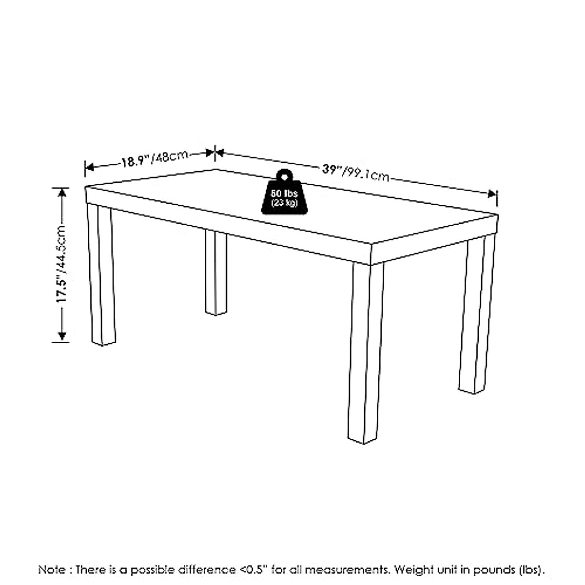 Furinno Classic Simple Coffee Table for Living Room, 38.98 (W) x 17.52 (H) x 18.9 (D) Inches, Black