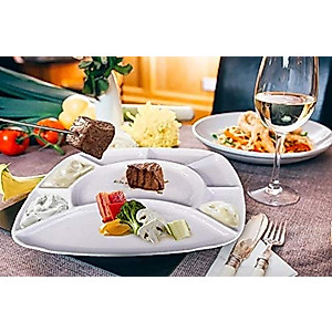 MyCuisina Divided Fondue Plates, White Stoneware Set of 4, 8 Sections – Gift Boxed