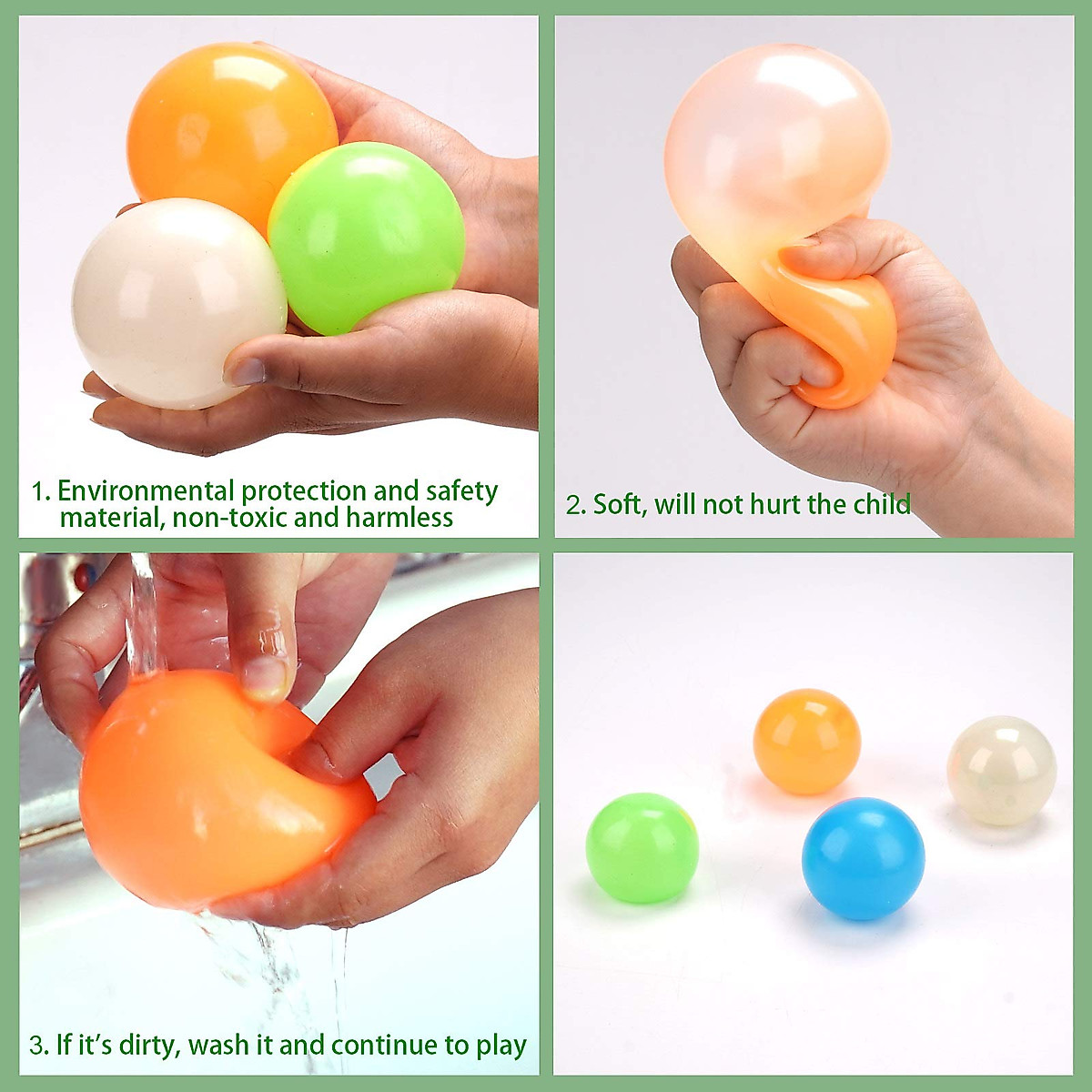 QIHUIPIN Sticky Balls for Ceiling Glow in The Dark Cheap, Sticky Wall Ball Fidget That Gets Stuck On The Roof Relief Stress Balls for Relax Toy Kids(4 PCS)
