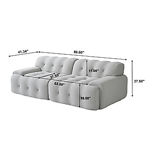 Sdorens Loveseat Sofa Couch, 86.6'' Sectional Sofa Couch Breathable Mesh Fabric Floor Sofa, Modern Modular Light Gray Sofa Couch for Living Room, Office, Salon, Apartment