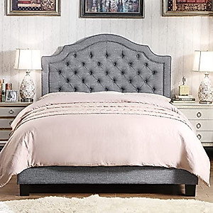 Rosevera Angelo Linen Upholstered Bed with Adjustable Headboard and Button Tufting, Full, Gray