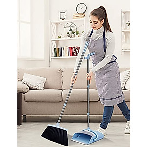 Broom and Dustpan Set for Home with Long Handle Upright 50'' Broom with Dustpan Combo Set Broom and Dustpan Set Heavy Duty Indoor Outdoor Broom for Kitchen Office Lobby Use