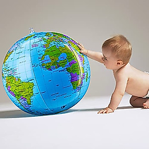 Globe Beach Ball Blow Up World Globe Inflatable Globe Beach Ball Earth Beach Ball Topographic Map Globes PVC Giant Globe Beach Ball for Kids School Classroom Geography Party Supplies (6 Pieces)