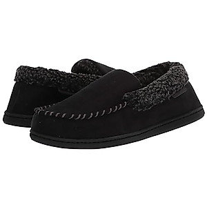 Dearfoams mens Eli Microsuede Moccasin Slipper, Black, Large US