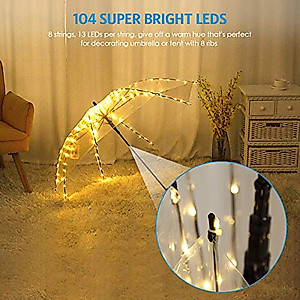 Patio LED Umbrella String Lights, 104 LED String Lights with Remote Control, 8 Lighting Mode Umbrella Lights Battery Operated Waterproof Outdoor Lighting for Patio Umbrellas Camping Tents or Outdoor