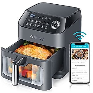 ecozy Air Fryer 6 Quart with See-Through Window Smart WiFi (100 Recipes), 11 Presets+ One-Touch Recipe Function, Dishwasher Safe, Black